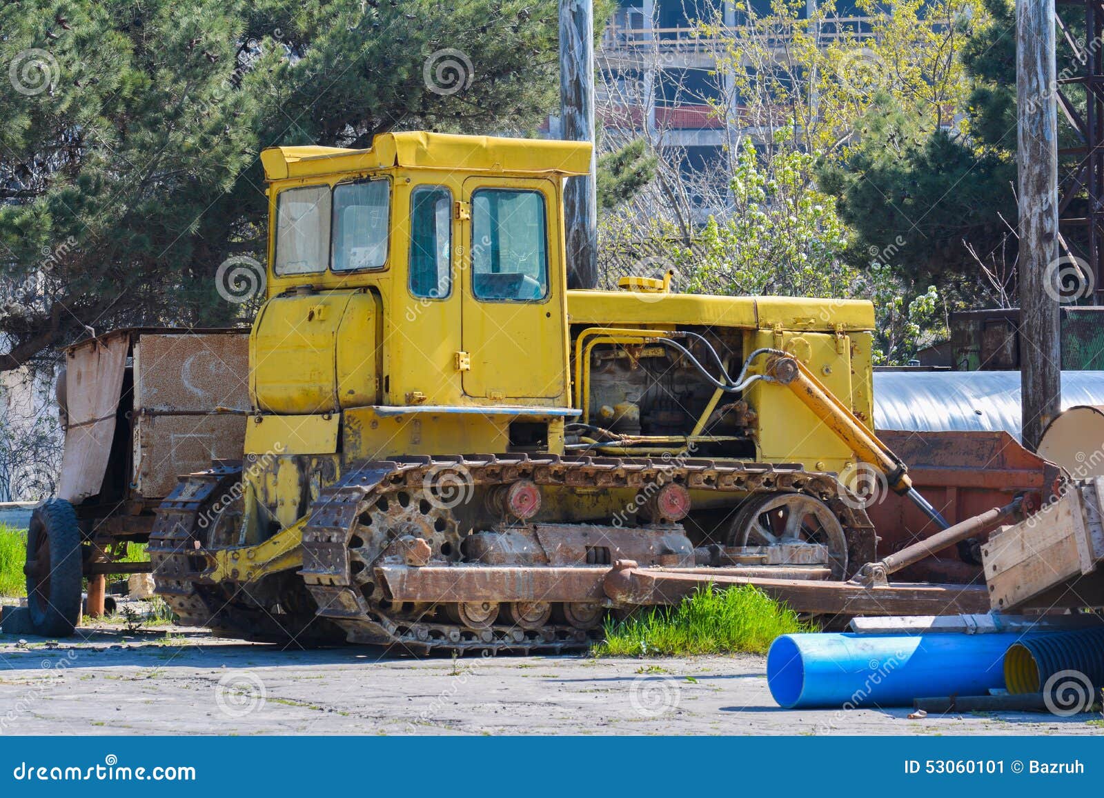 Old Tractor Bulldozer at Plant Stock Image - Image of build, dirty ...