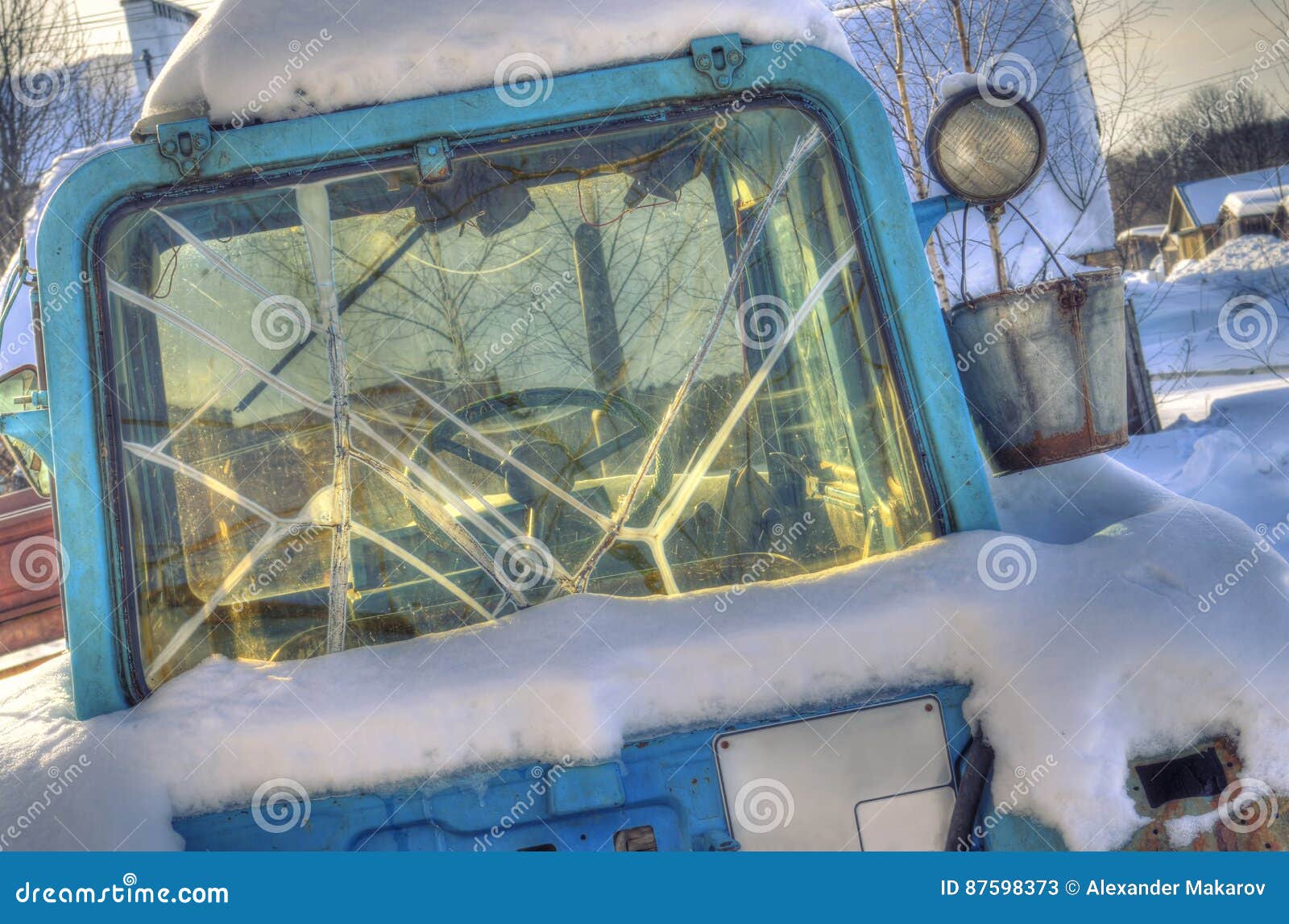 Old Tractor Cab with Broken Windows Stock Image - Image of snow, glass ...