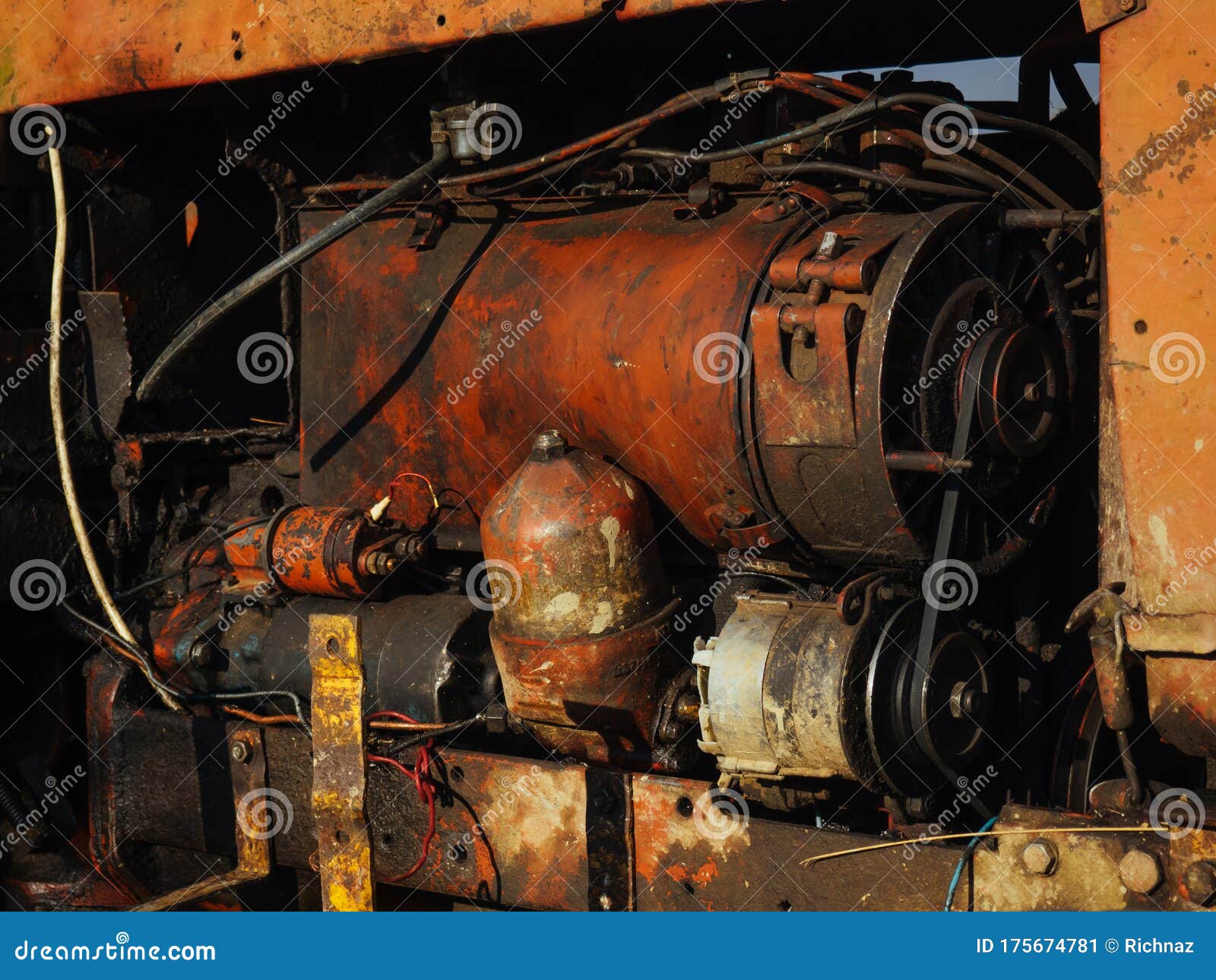 Old Tractor Engine. Rusty Agricultural Machine. Orange Engine Stock ...