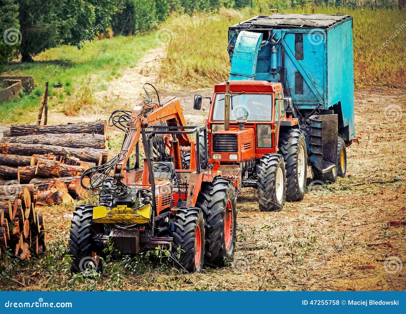 Old Tractor and Equipment Used in Timber Industry. Stock Photo - Image ...