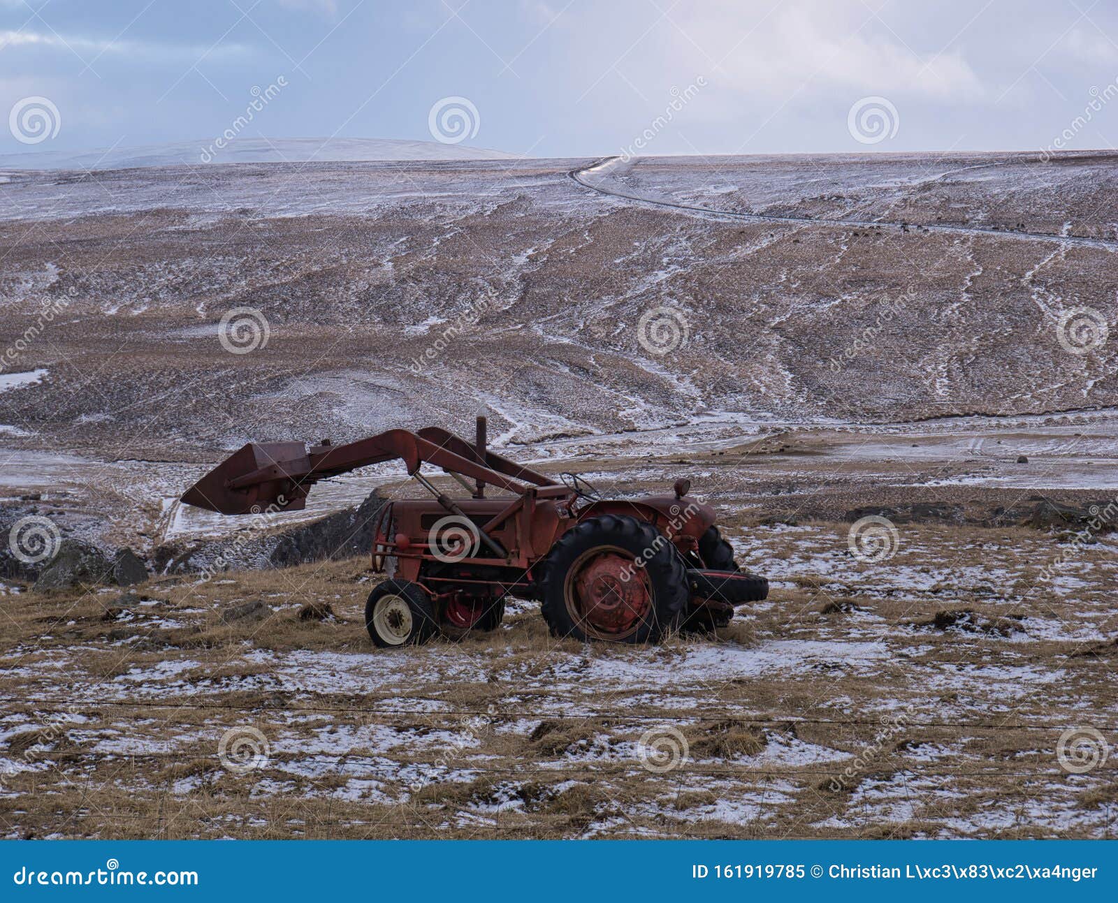 An Old Tractor with Front Loader on a Meadow Stock Image - Image of ...