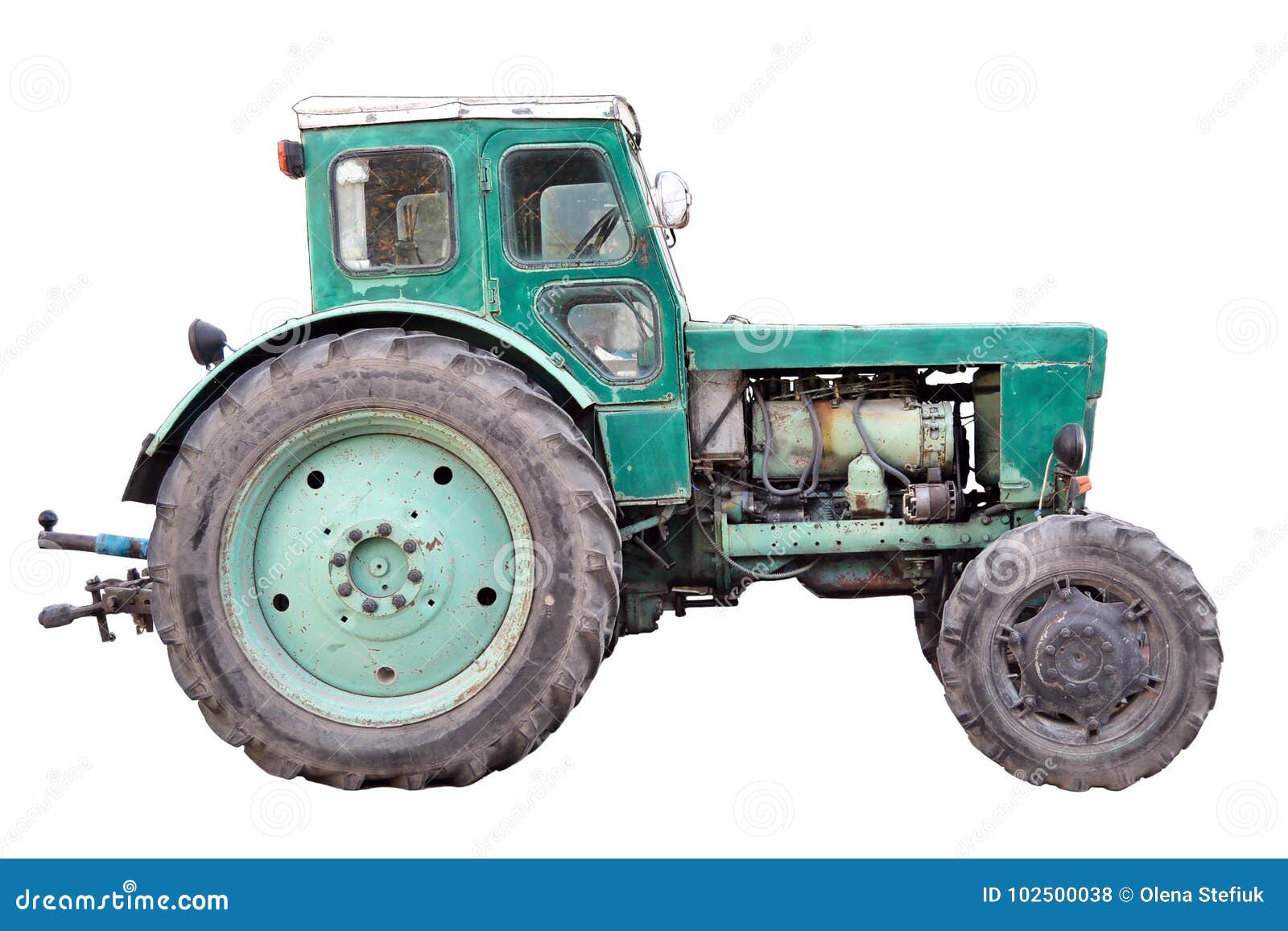 Old Tractor Isolated on White Background Stock Photo - Image of ...
