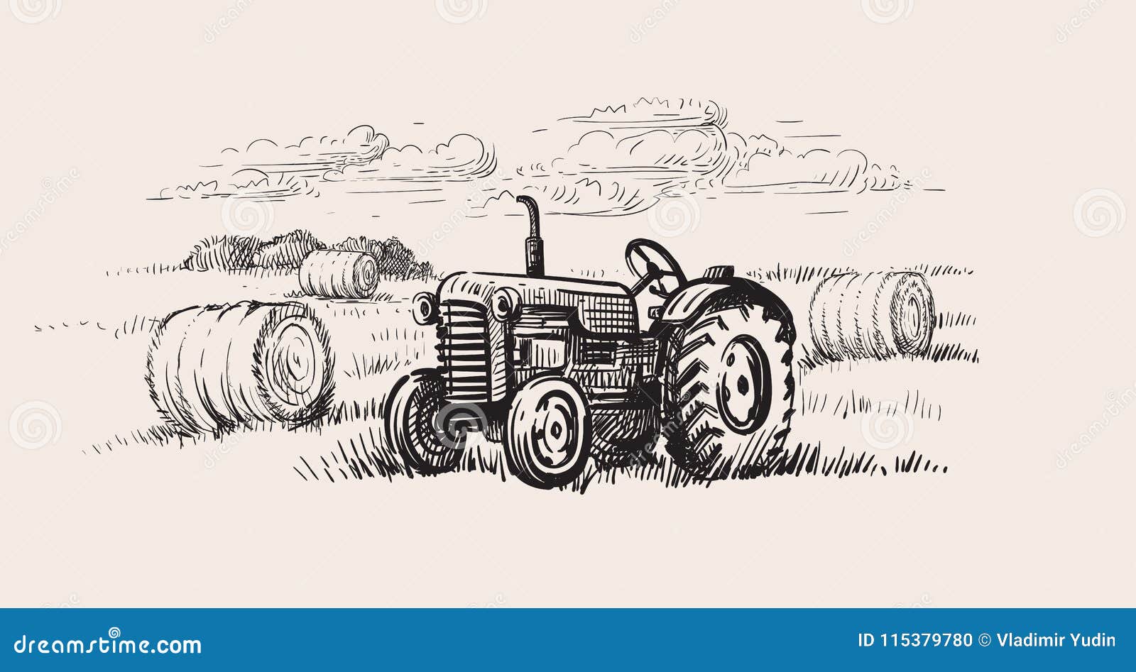 Old Tractor with a Rural Scene Stock Vector - Illustration of classic ...
