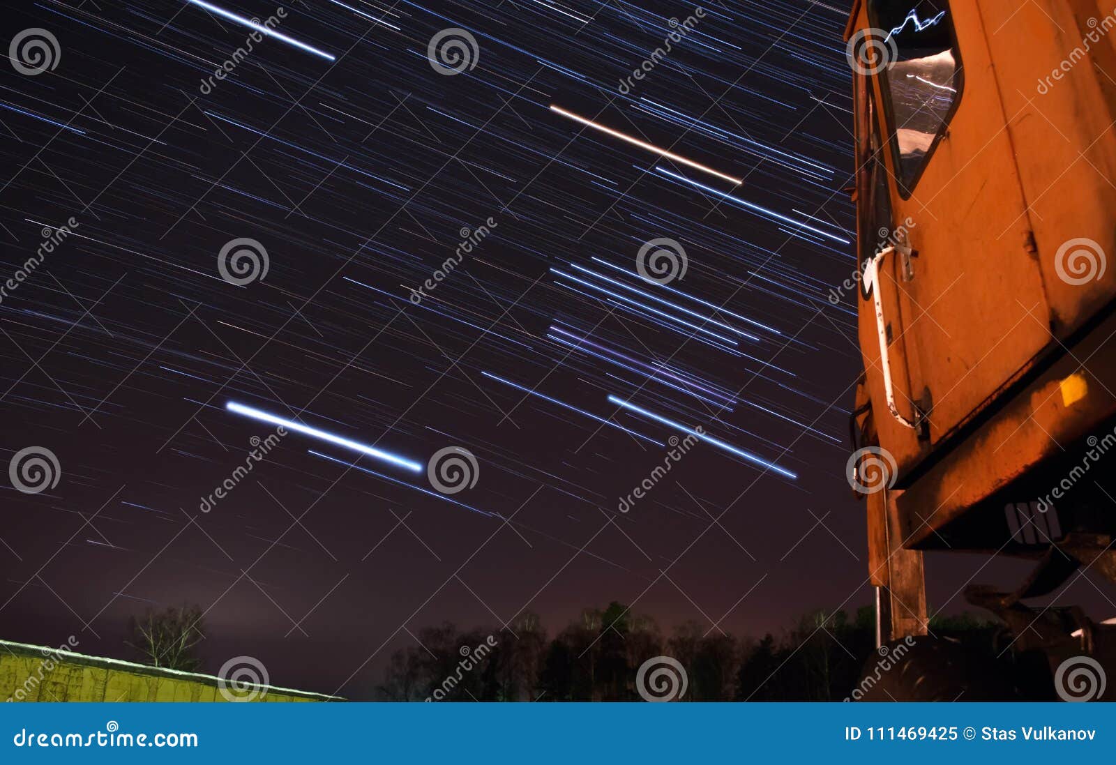 Old Tractor and Star Trails, Stock Image - Image of railway, rural ...