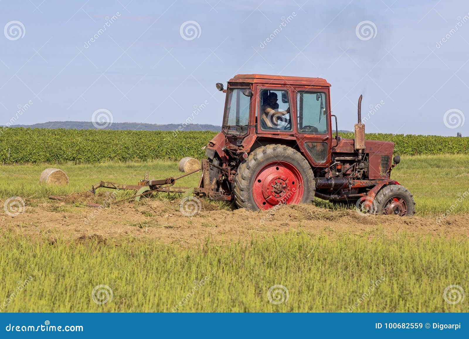 Old Tractor Working on the Field Stock Image - Image of plowshare ...