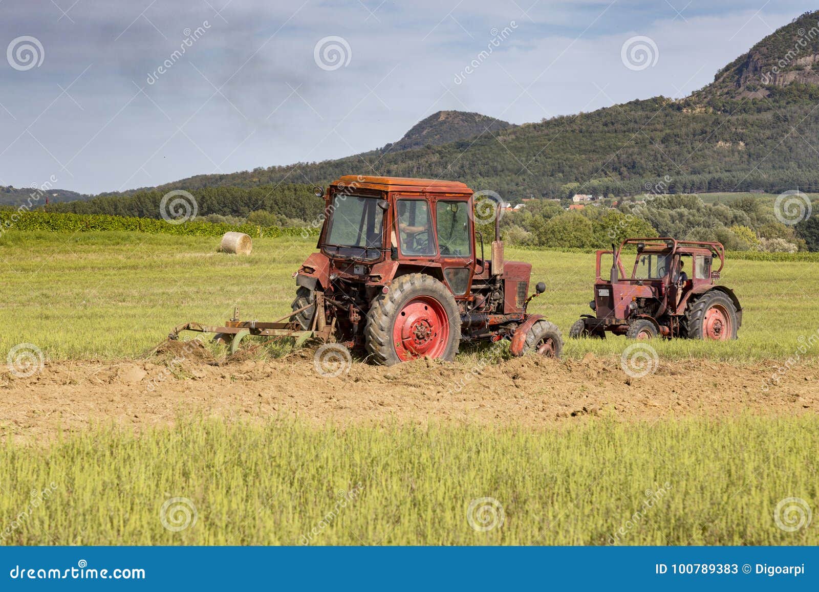 Old Tractor Working on the Field Stock Image - Image of plowing ...