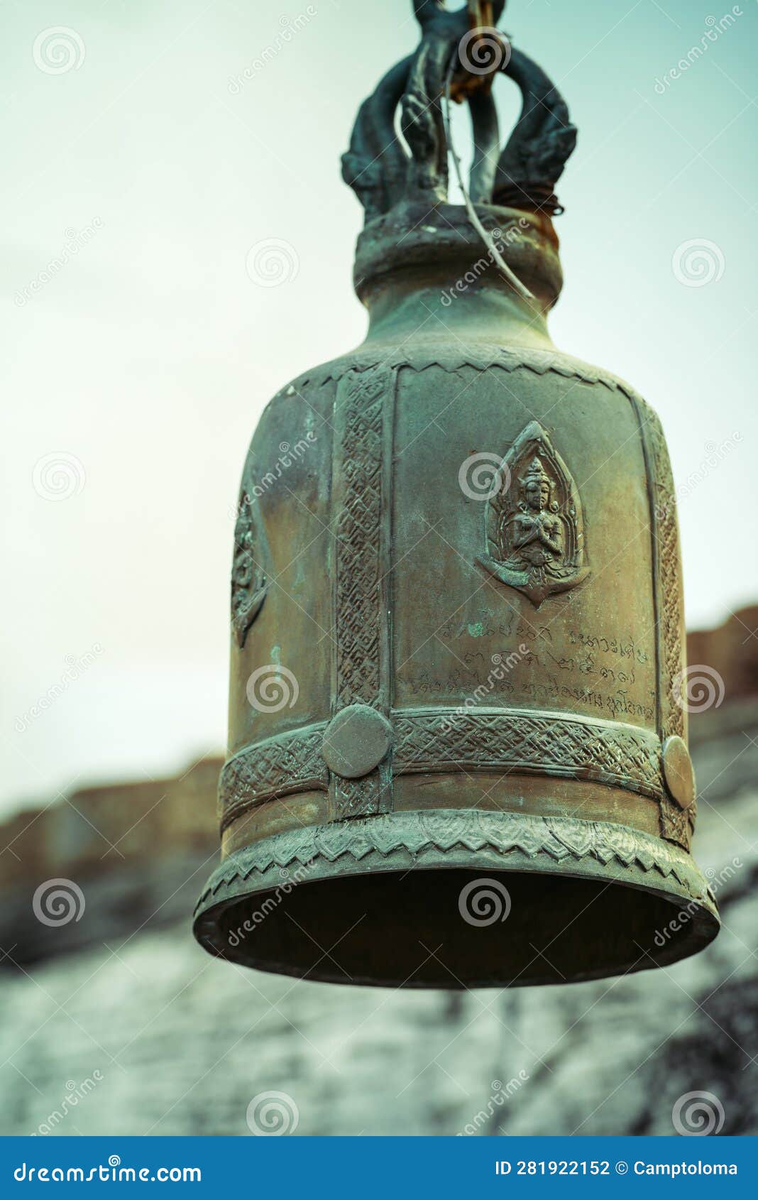 Traditional Bell in an Thai Temple Golden Mount Stock Photo - Image of ...