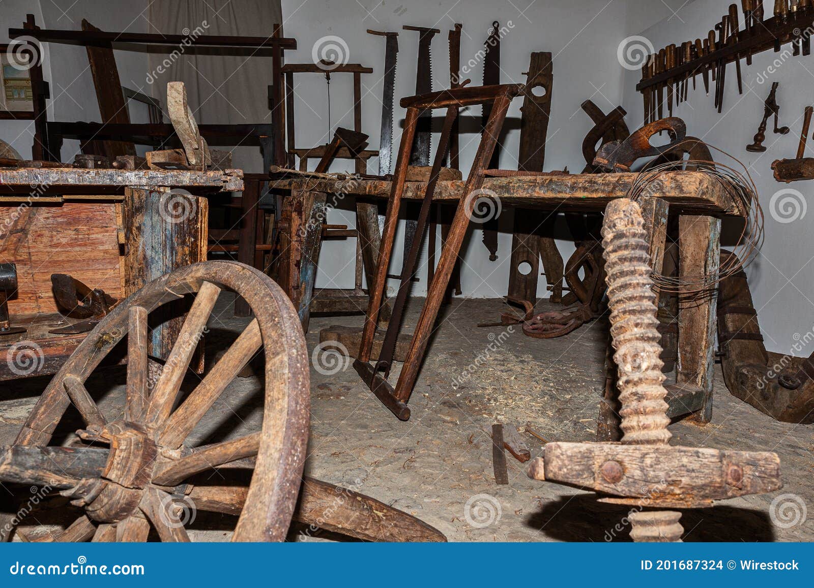 Old Traditional Carpentry with Woods and Tools Stock Photo - Image of ...