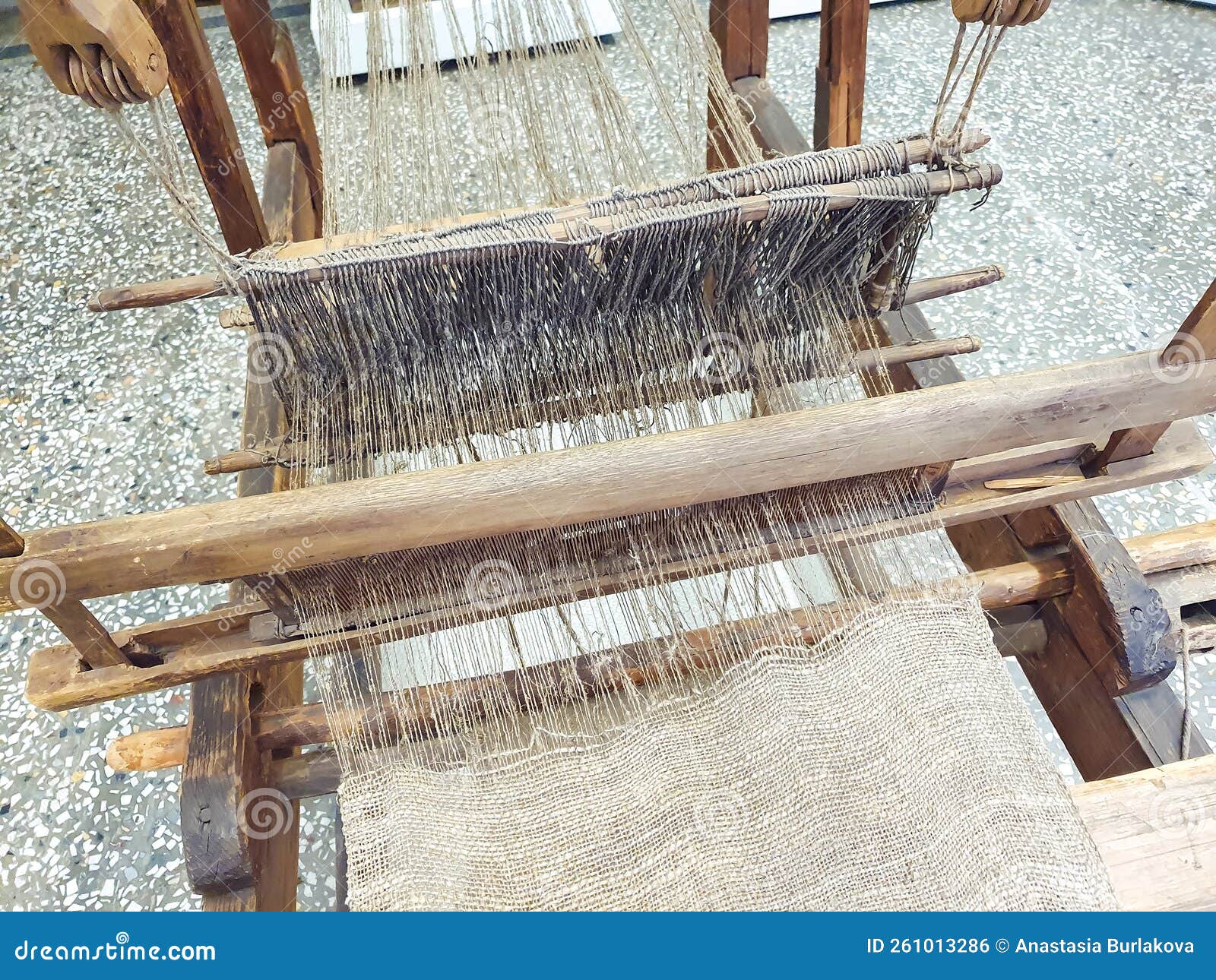 Old Traditional Hand Weaving Loom Machine. Close-up Stock Photo - Image ...