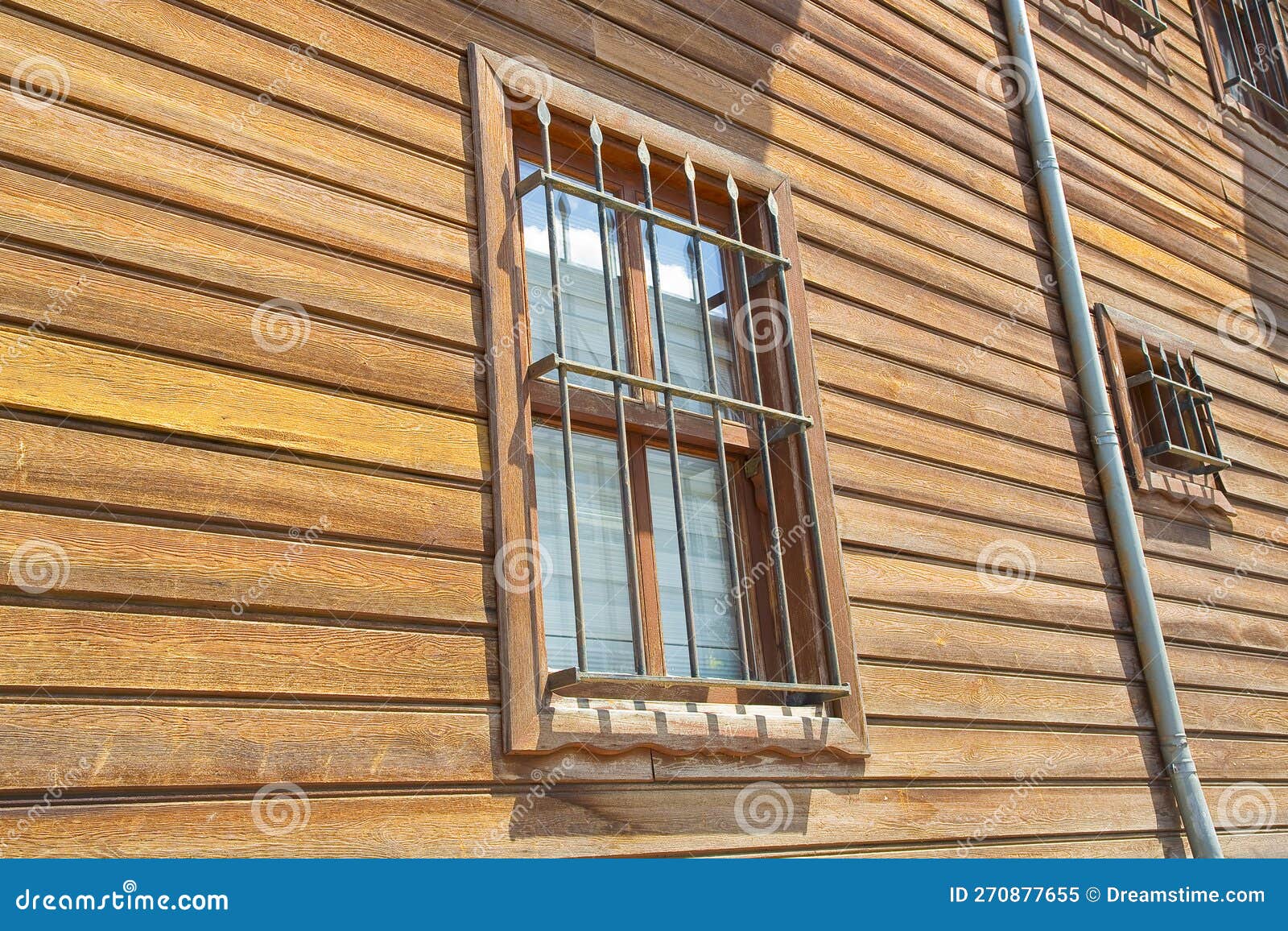 Old Traditional Wooden Window with Wall Made of Wooden Slats Stock ...