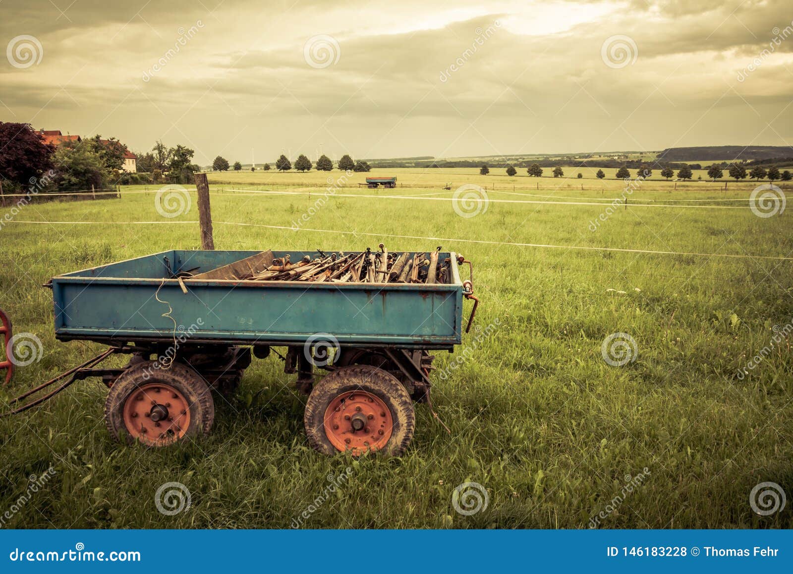 Old trailer on a farm stock photo. Image of farming - 146183228
