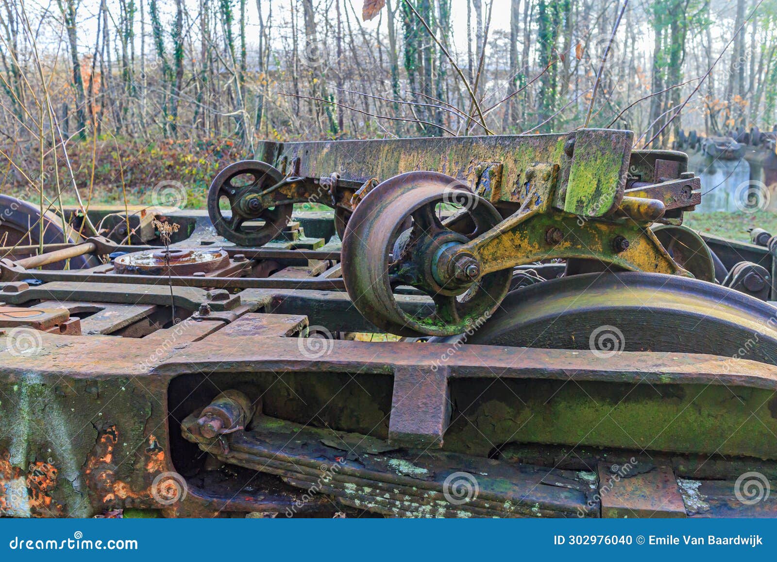 Old Train Bogie with Two Pairs of Wheels Thrown Away and Stacked on ...