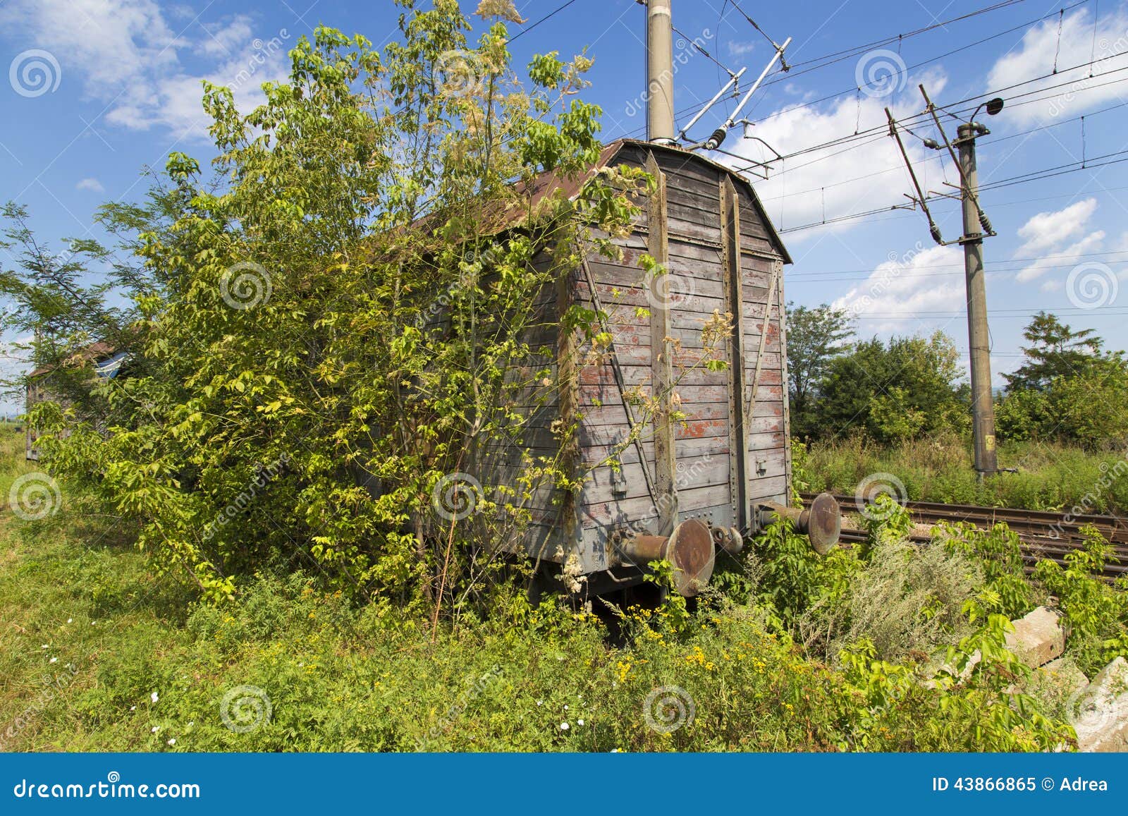 Old Cargo Train Cart Abandoned On A Disused Train Line Stock Image ...