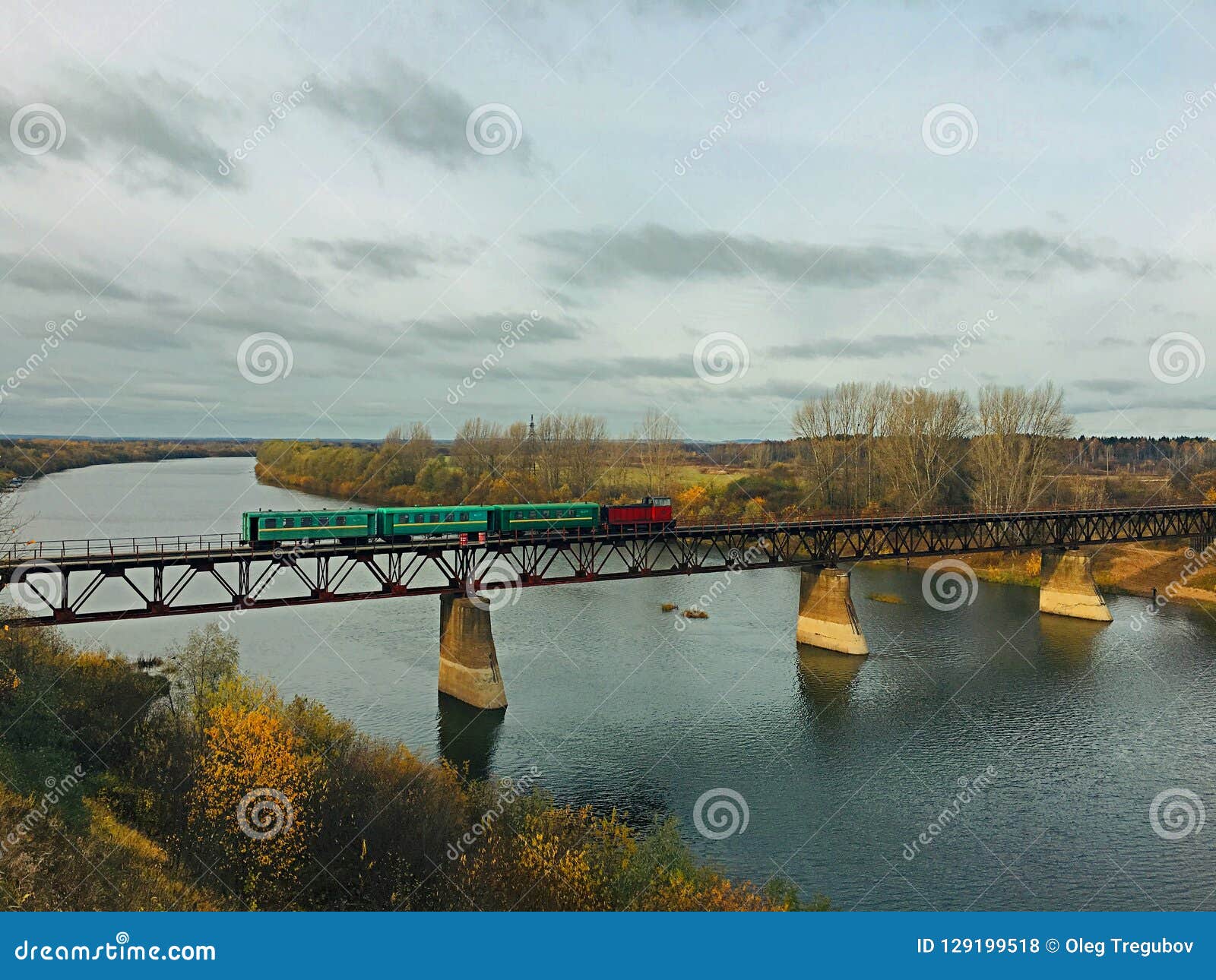 Old Train Crosses the River on the Bridge Stock Photo - Image of nature ...