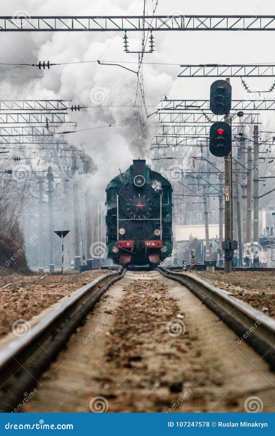An Old Train is Flying on Rails with Smoke Stock Photo - Image of ...