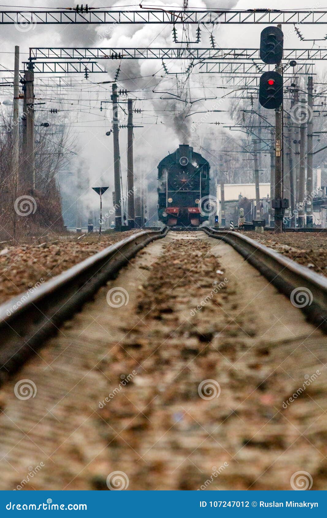 An Old Train is Flying on Rails with Smoke Stock Photo - Image of ...