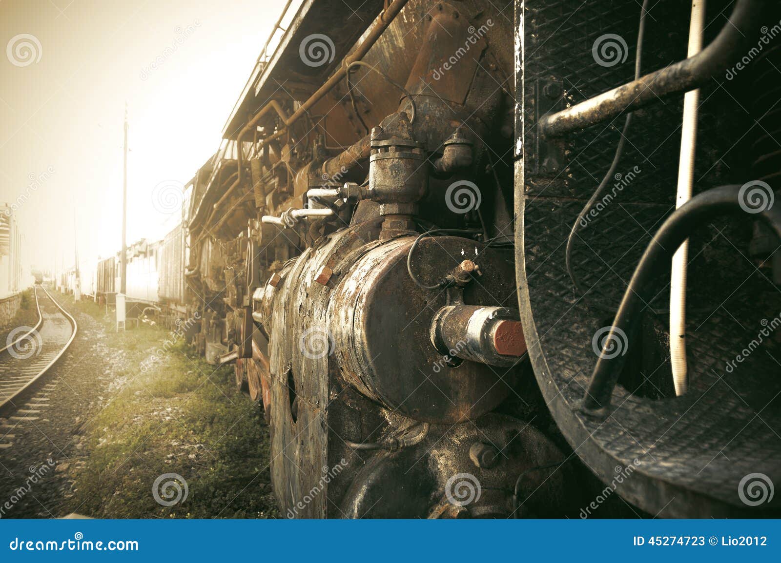 Old train in the mist. stock image. Image of locomotive - 45274723