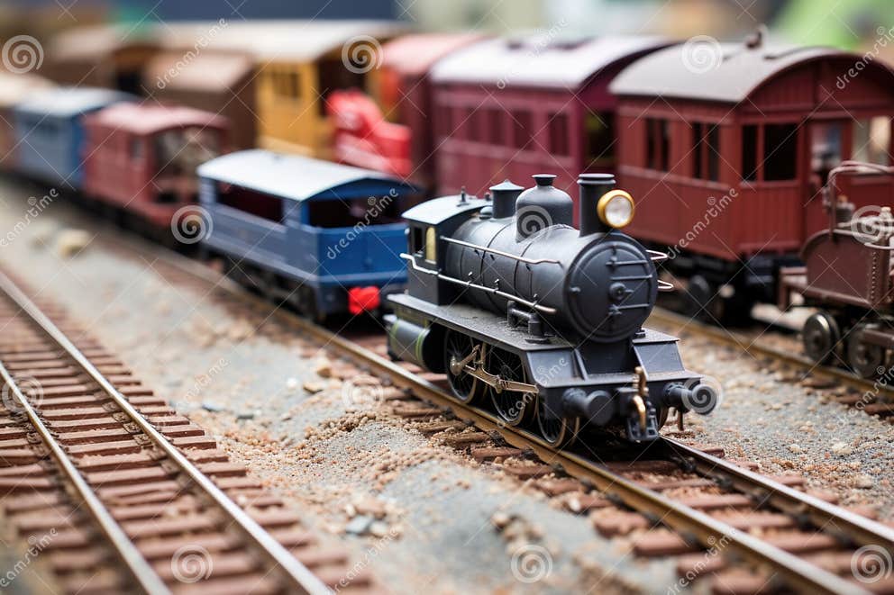 Old Train Models Arranged on a Railway Setup Stock Image - Image of ...