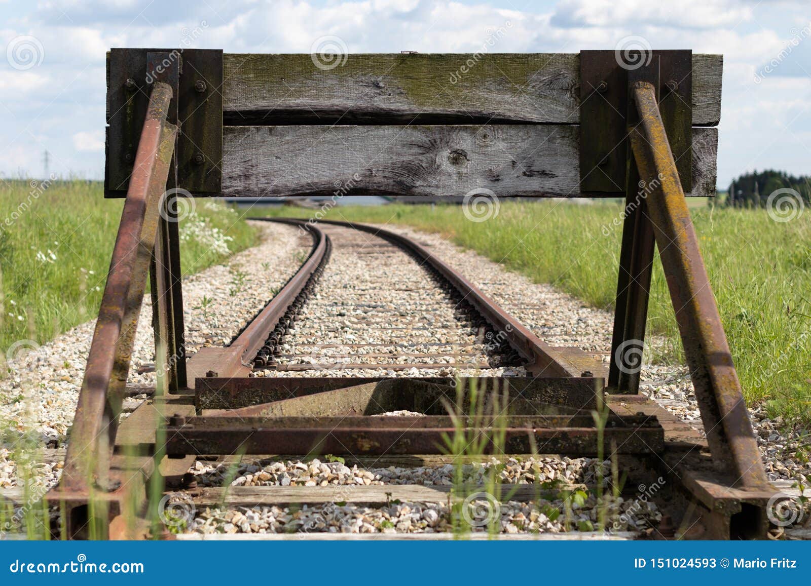 Old Train Tracks with a Wooden Stop Device. Composition with Leading ...