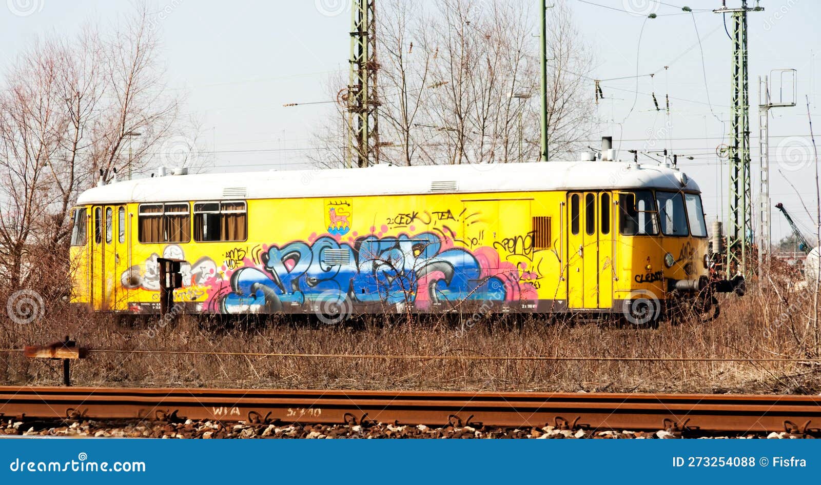 Old tram with graffiti editorial stock photo. Image of vehicle - 273254088