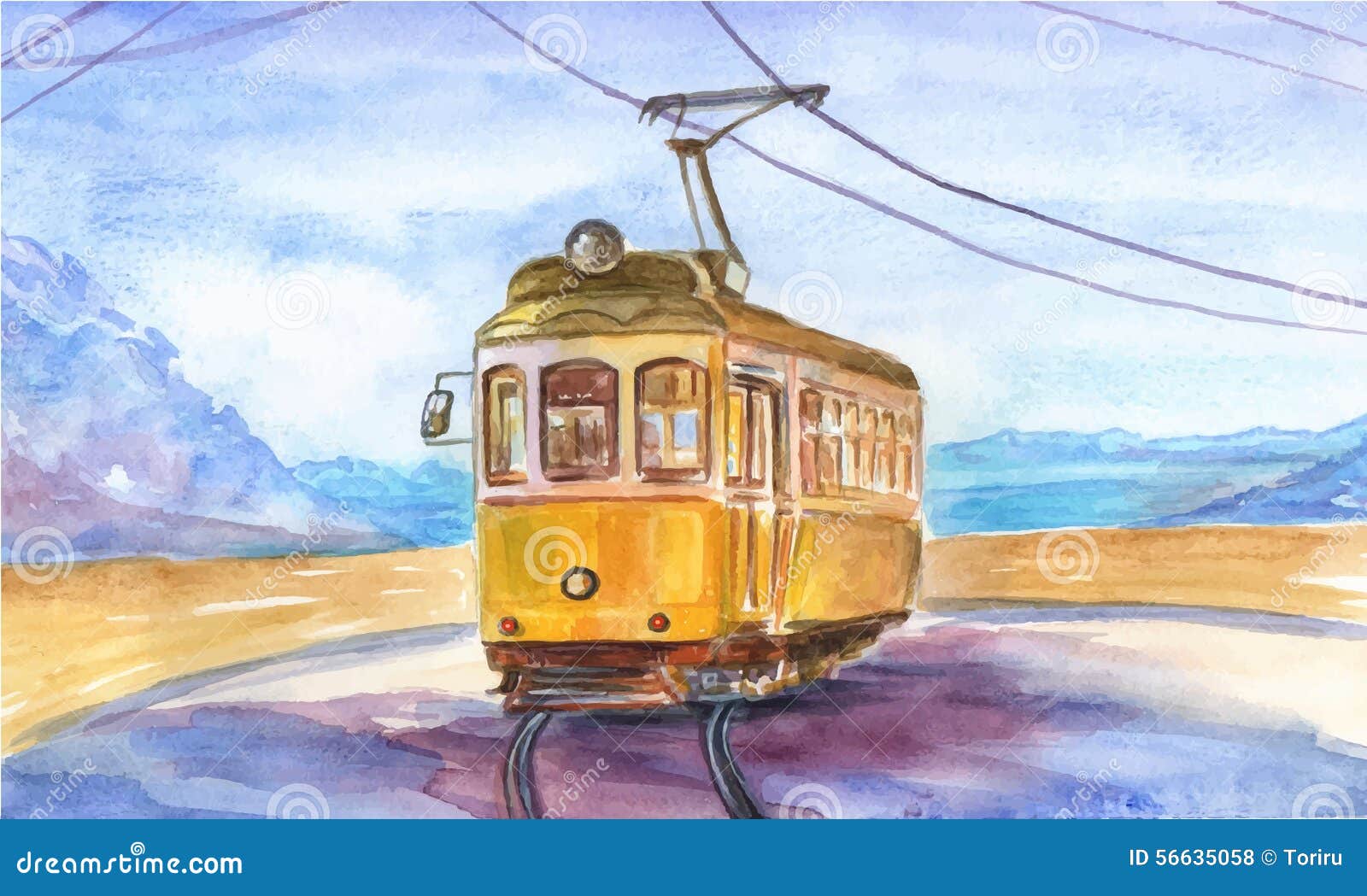 Old tram stock illustration. Illustration of drawing - 56635058