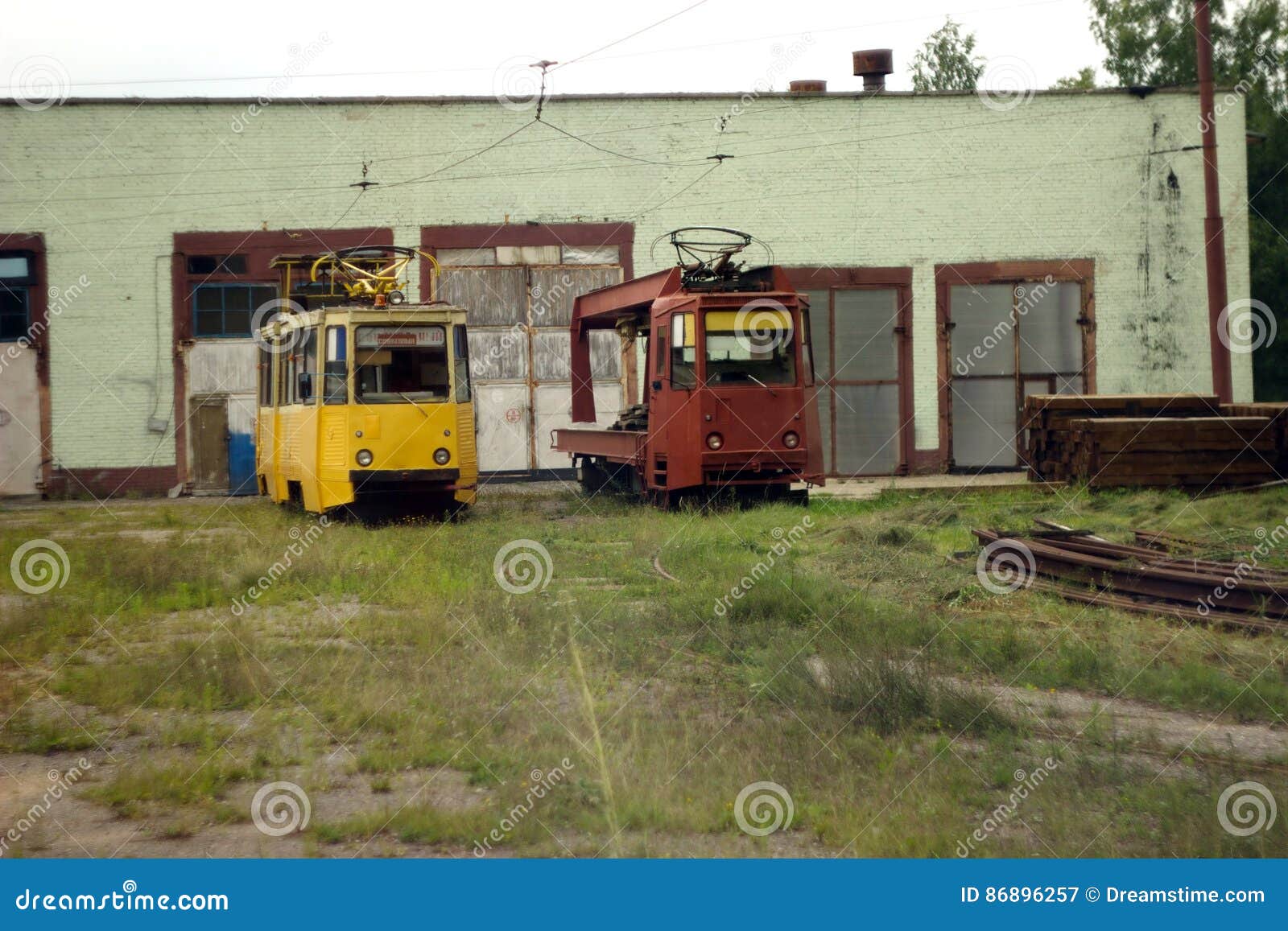 The old trams stock image. Image of road, rail, depot - 86896257
