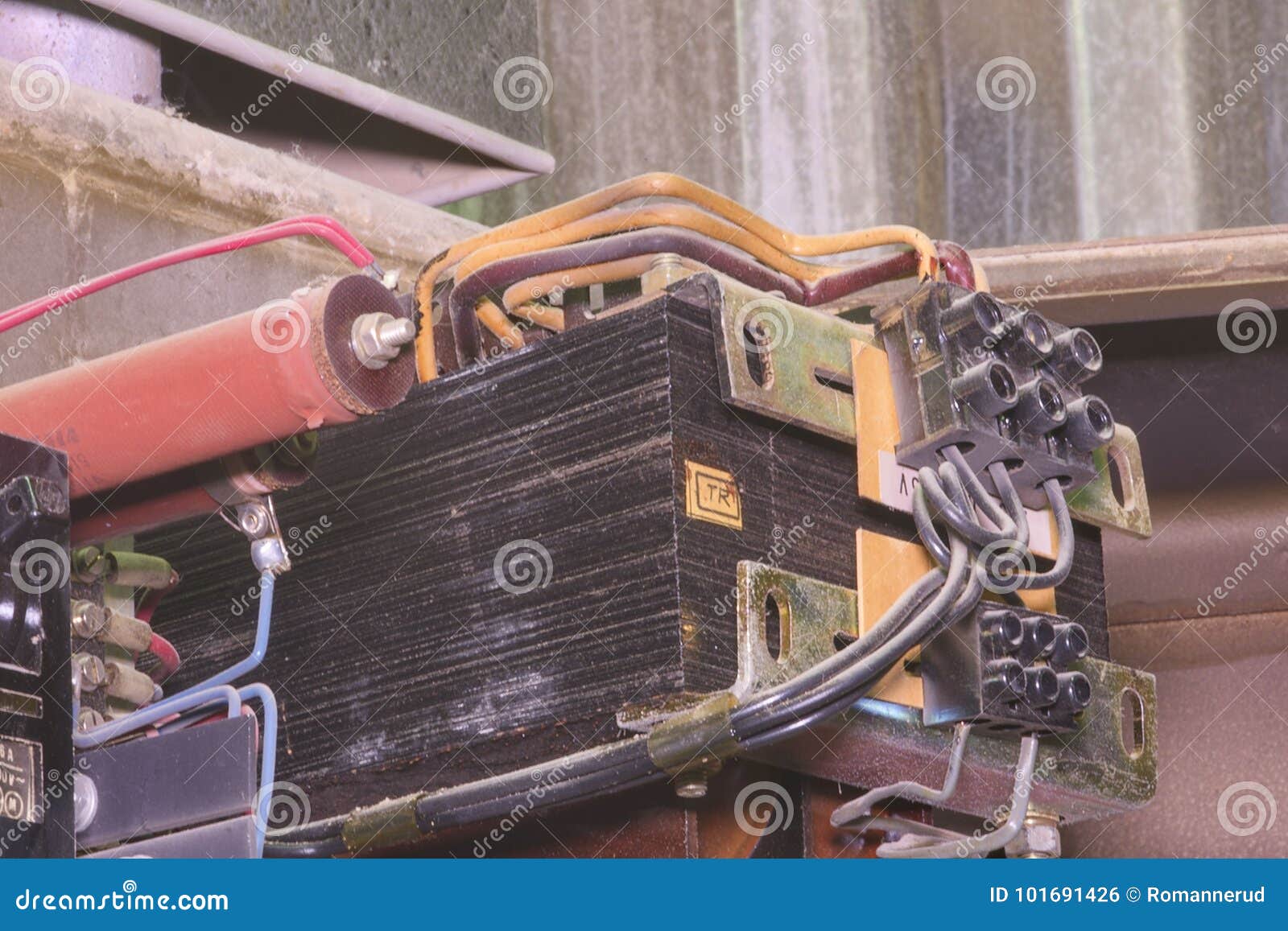 Old Transformer Inside Electric Distribution Case. Closeup. Stock Photo ...