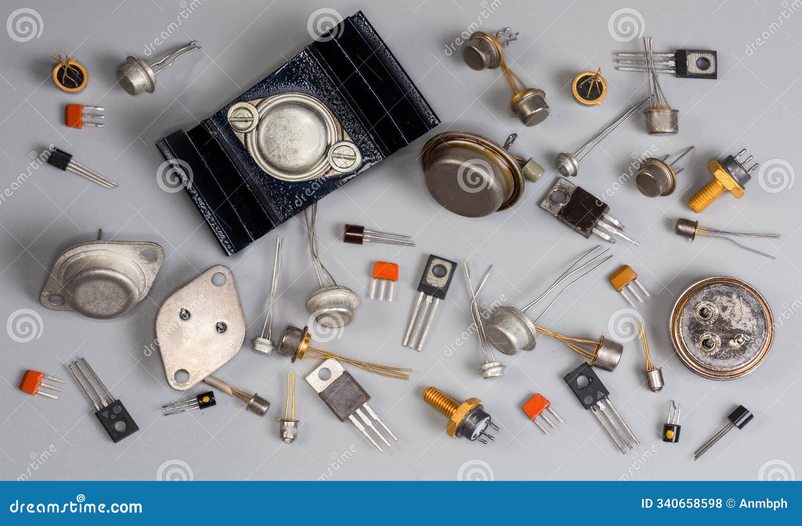 Old Transistors Various Purpose in Different Packages on Gray Surface ...
