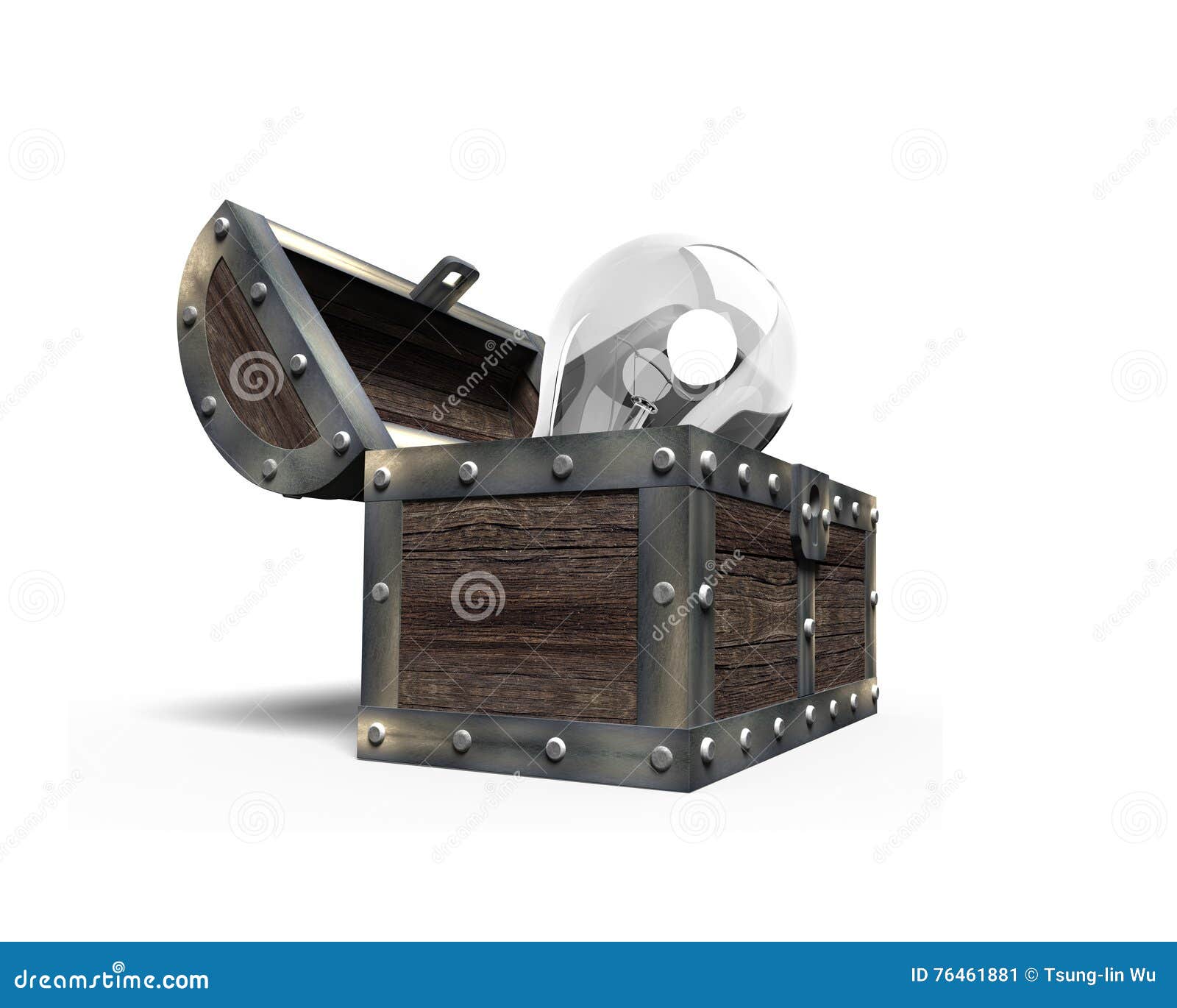 Old Treasure Chest Open with Light Bulb Inside, 3D Rendering Stock ...