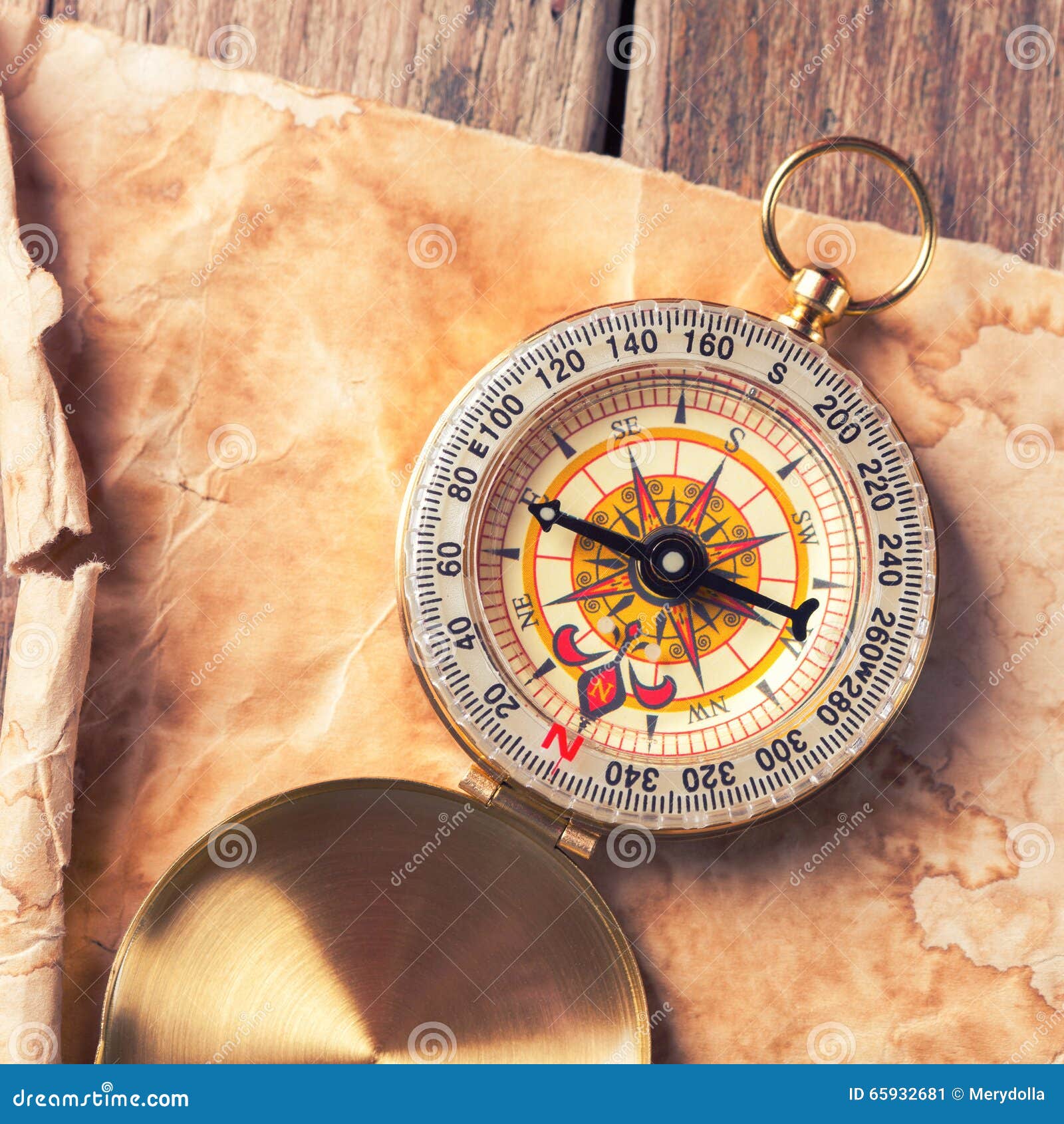 Old Treasure Map with Compass Stock Image - Image of hunt, vintage: 65932681