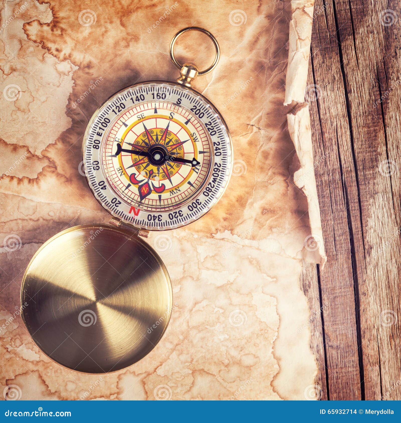 Old Treasure Map with Compass Stock Photo - Image of treasure, brown ...