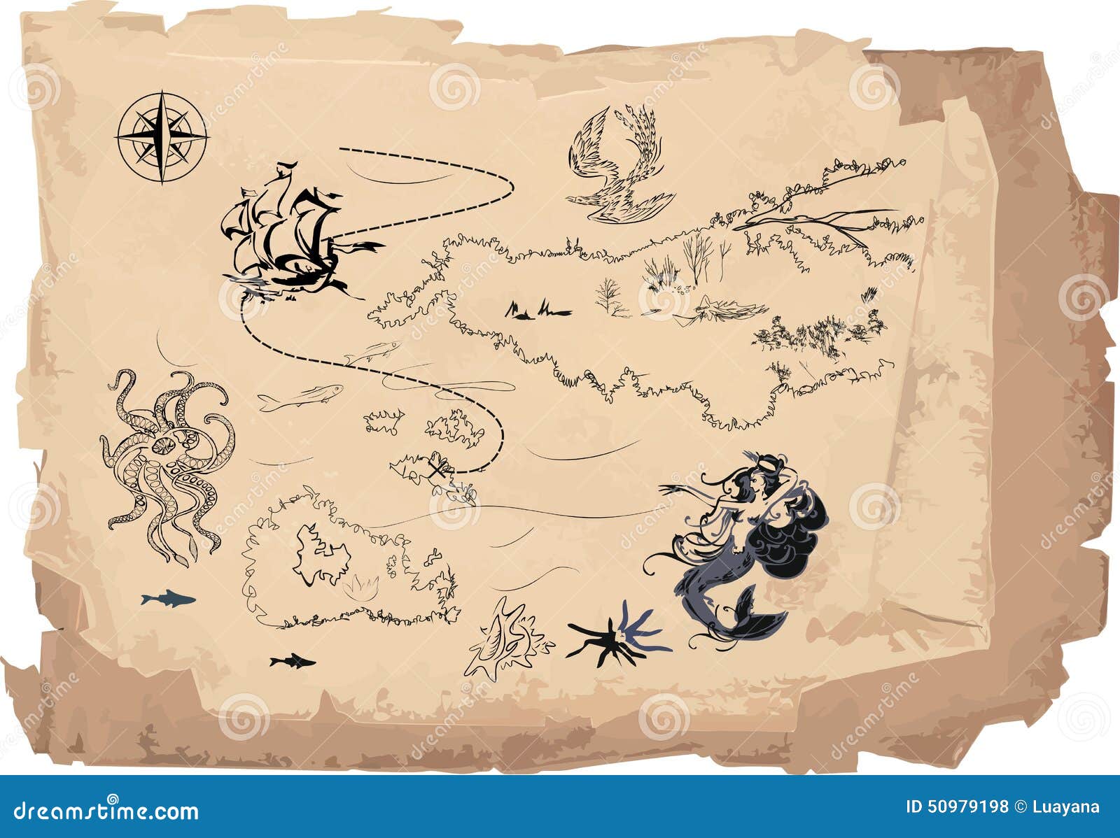 Old treasure map stock vector. Illustration of paper - 50979198
