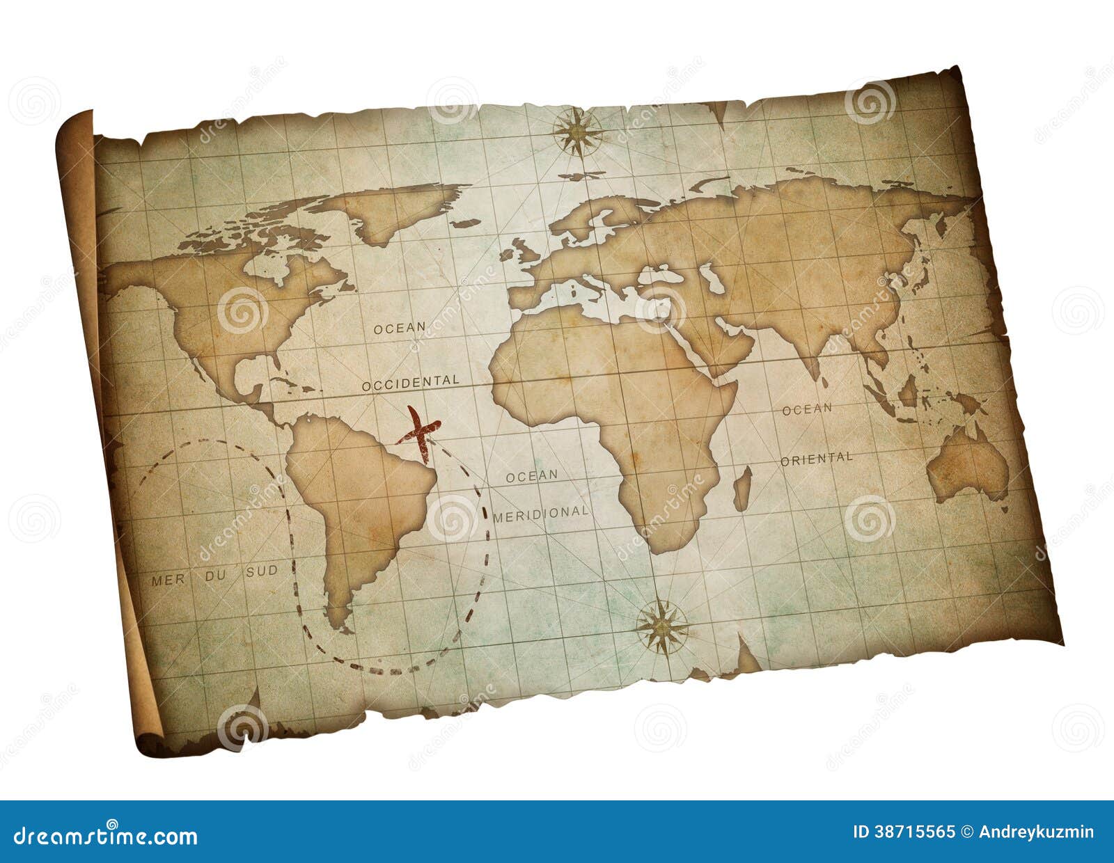 Old Treasure Map Roll Isolated Stock Illustration - Illustration of ...