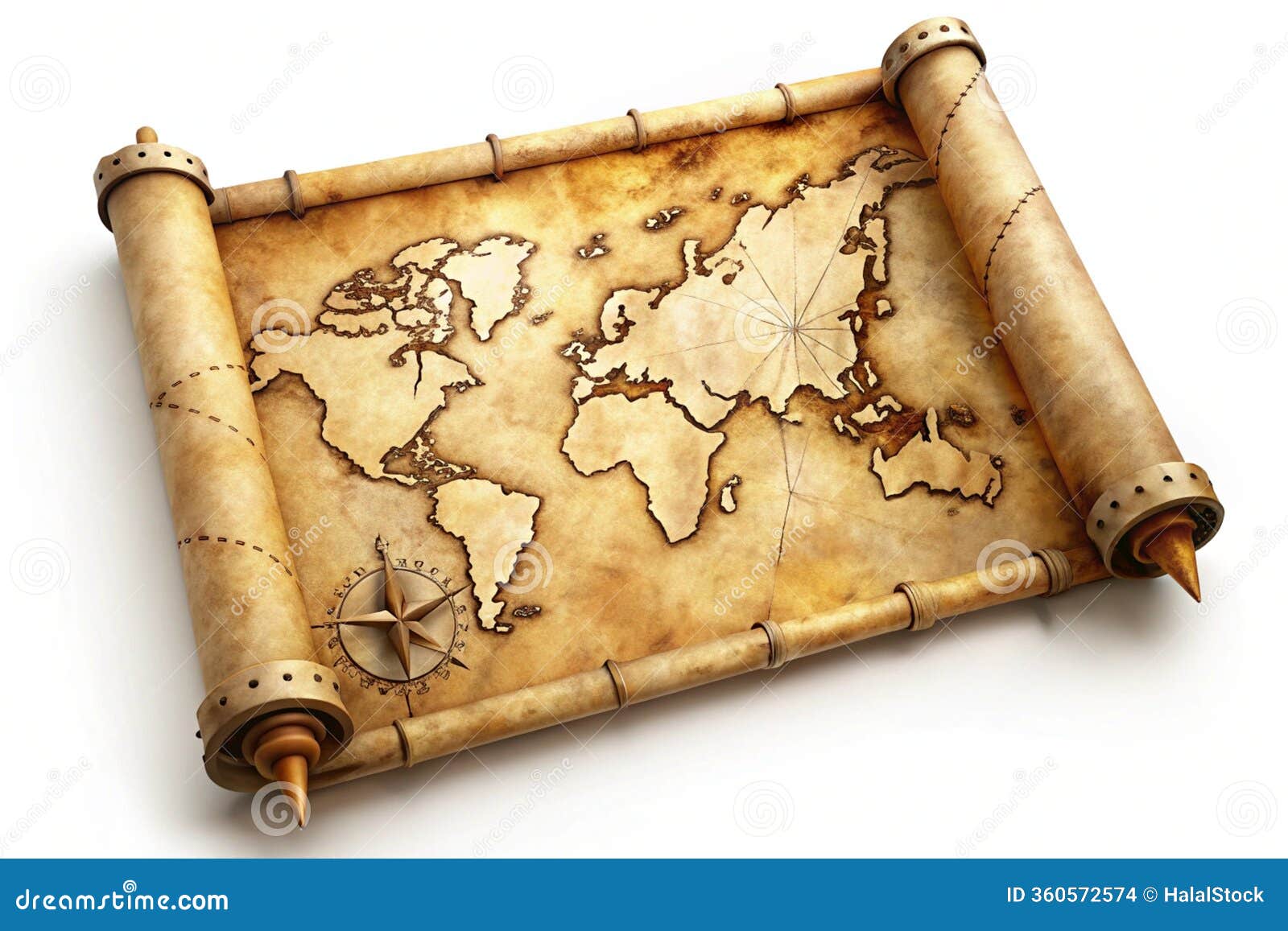 Old Treasure Map Scroll Isolated 3D Illustration Stock Illustration ...