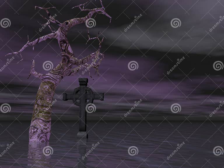 Old tree and Cross stock illustration. Illustration of adversity - 263394