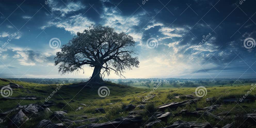 Old tree in field stock illustration. Illustration of tree - 306796399
