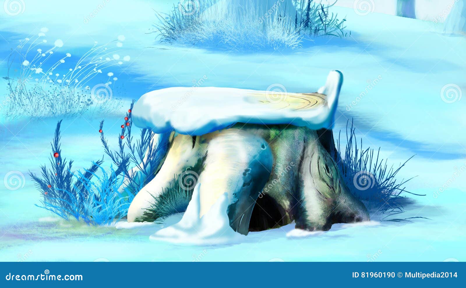 Old Tree Stump Covered with Snow Stock Illustration - Illustration of ...