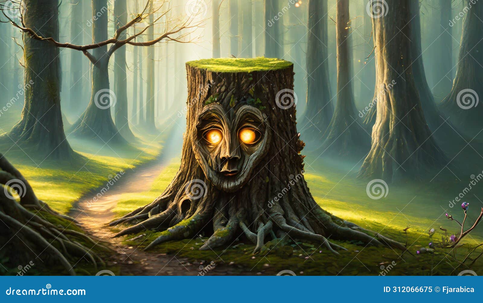 An Old Tree Stump with a Face Stock Illustration - Illustration of ...