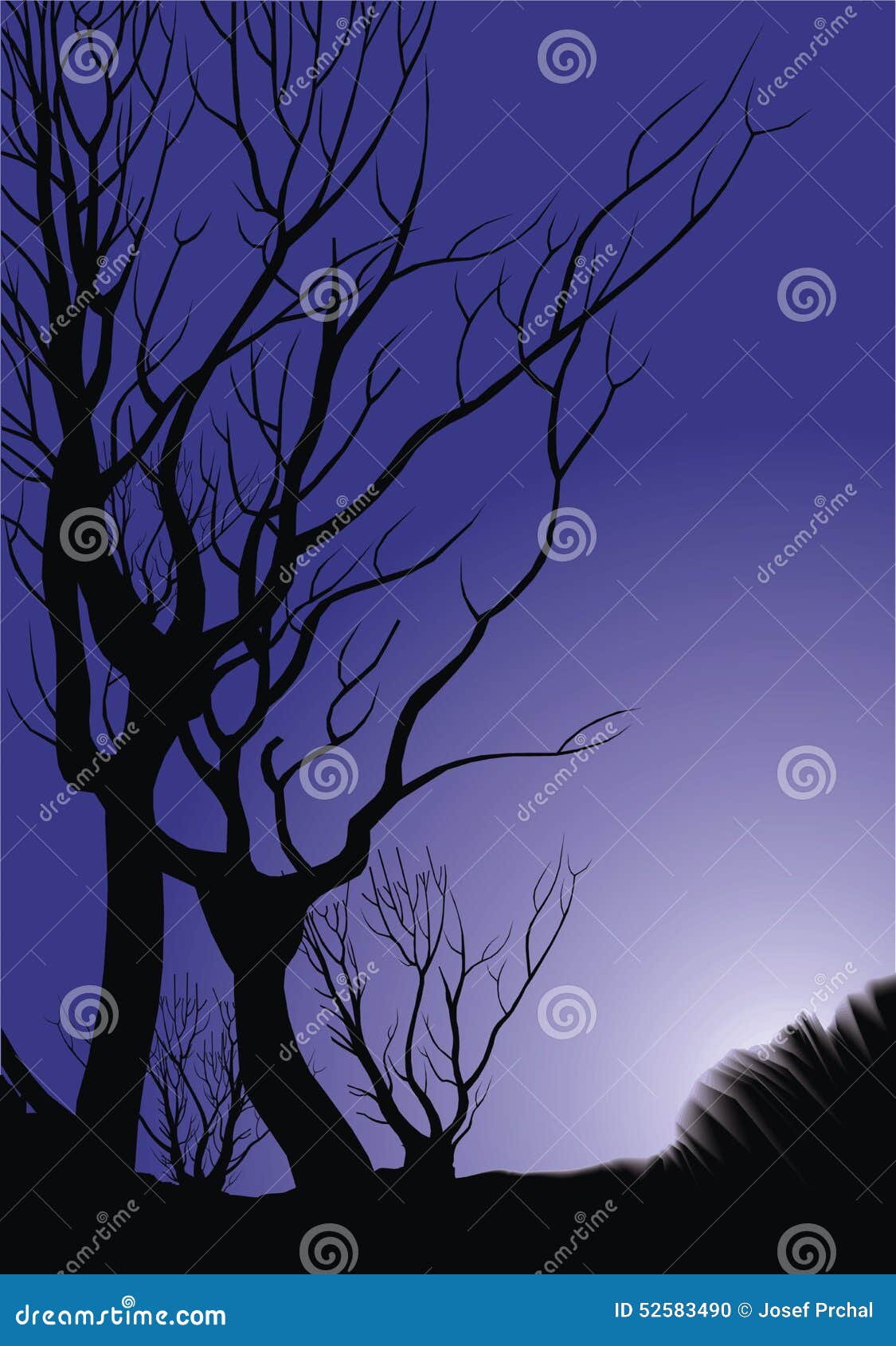 Old Trees in the Violet Night Stock Vector - Illustration of macro ...