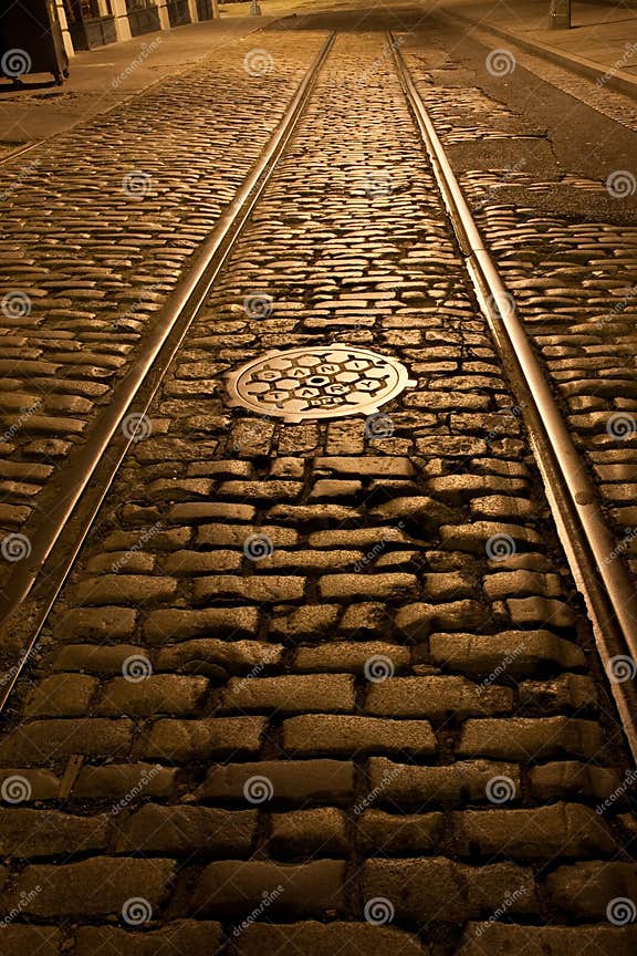 Old Trolley Tracks and Cobblestones Stock Photo - Image of tracks ...