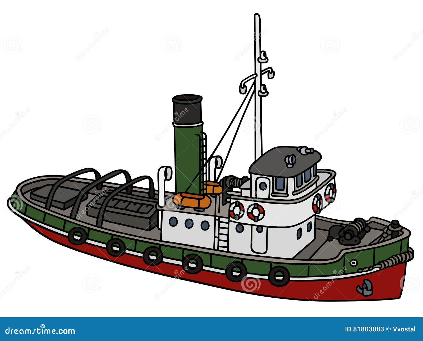 Tug. Harbour Tugboat. Support Tug. A Small Auxiliary Vessel. Cartoon ...