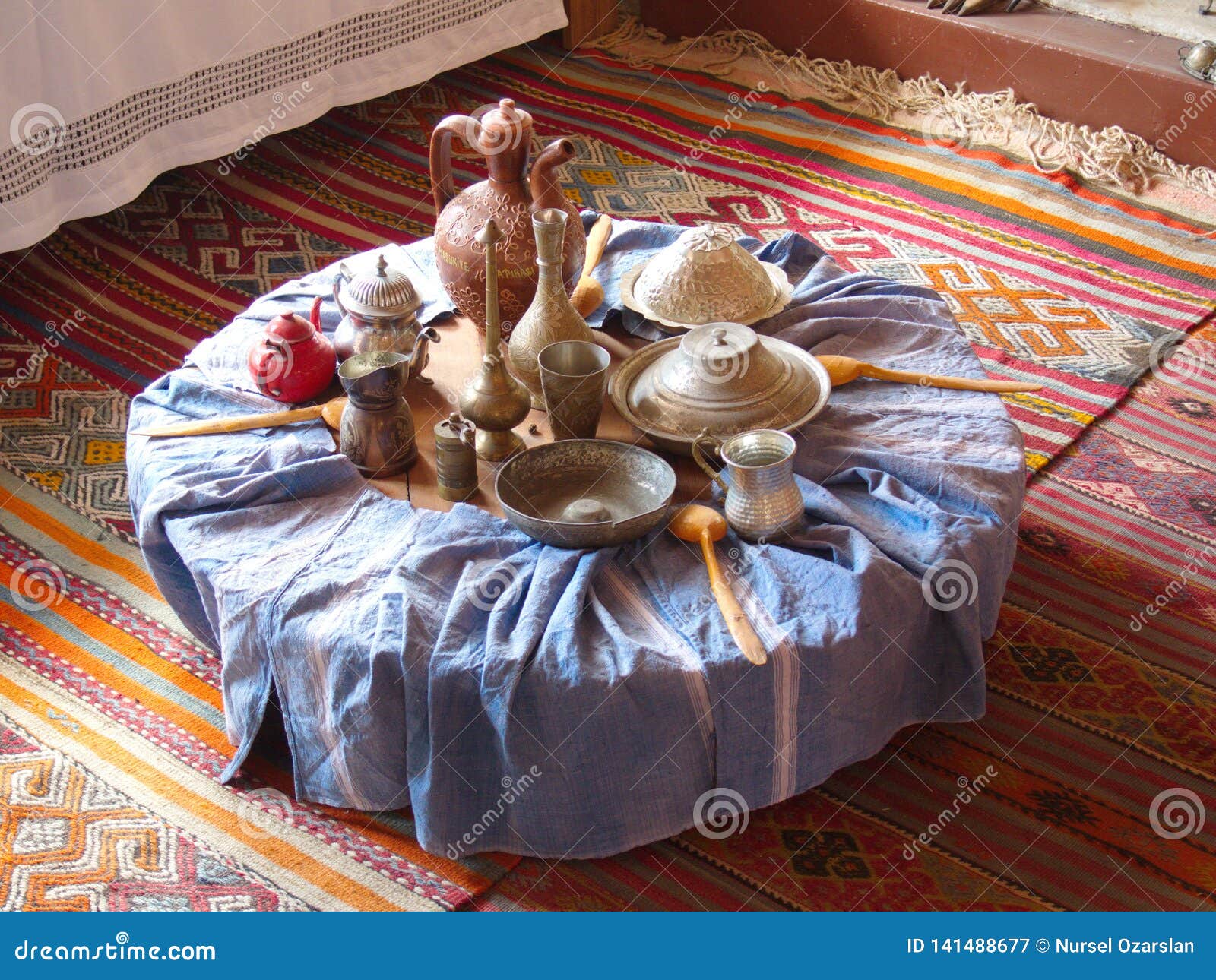 Old Turkish Ottoman Dinner Table Stock Image - Image of soil, ground ...