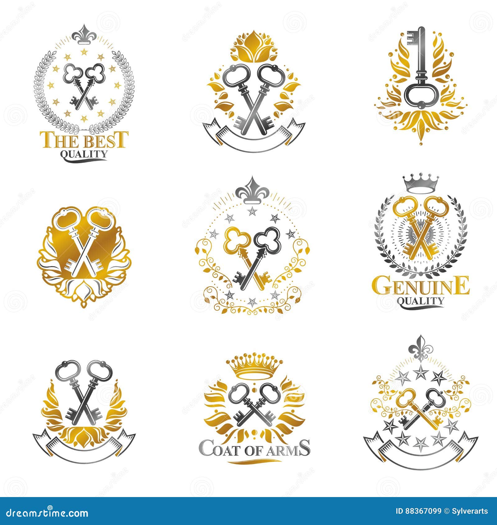 Old Turnkey Keys Emblems Set. Heraldic Vector Design Elements Co Stock ...
