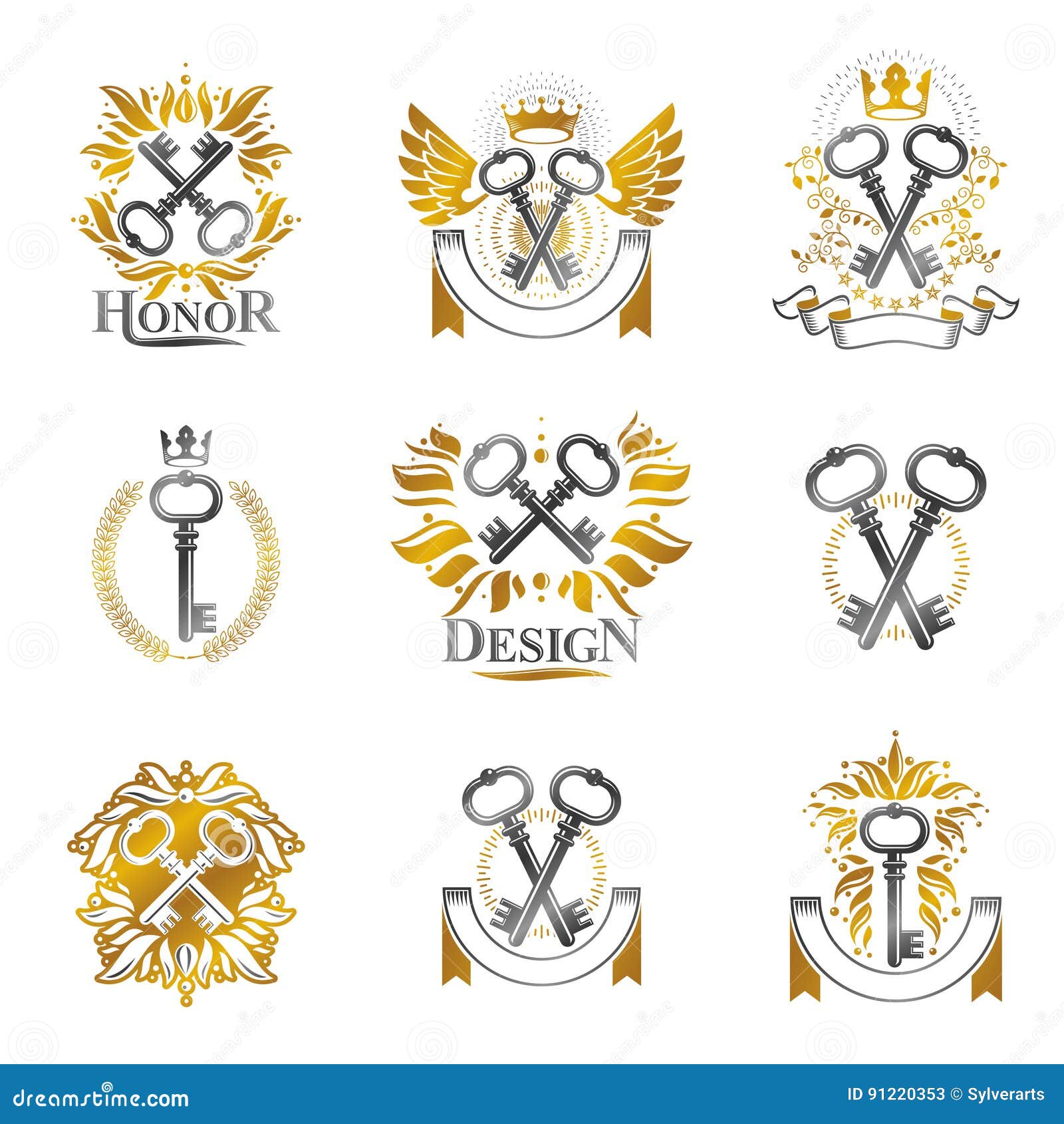 Old Turnkey Keys Emblems Set. Heraldic Vector Design Elements Co Stock ...
