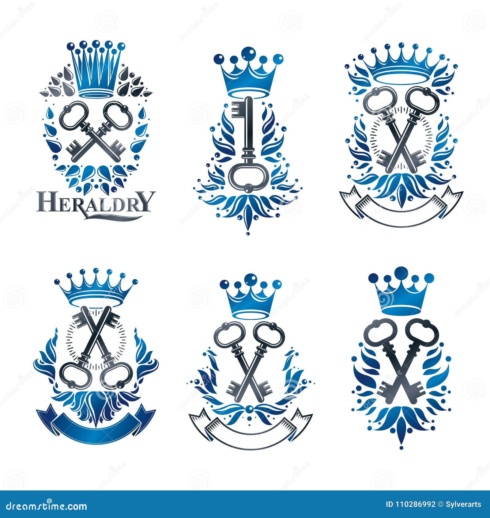 Old Turnkey Keys Emblems Set. Heraldic Vector Design Elements Co Stock ...