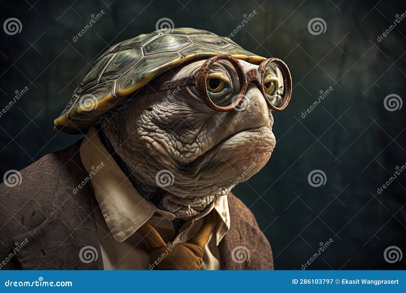 Old Turtle with Glasses in Front of Studio Background. Generative AI ...