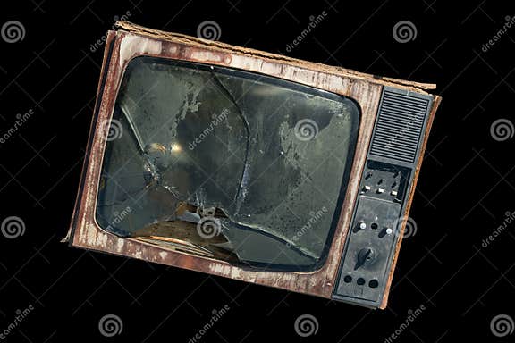 Old TV with a Broken Screen Stock Image - Image of isolated, television ...