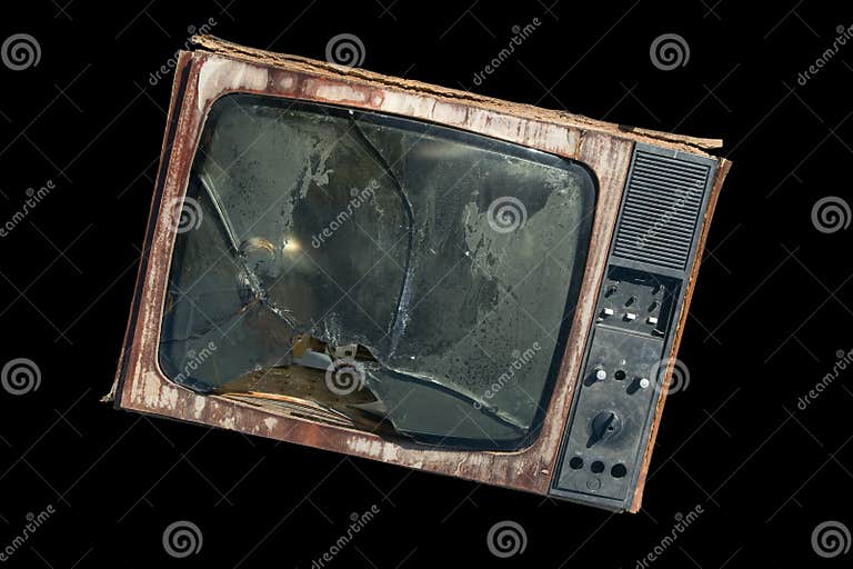 Old TV with a Broken Screen Stock Image - Image of isolated, television ...