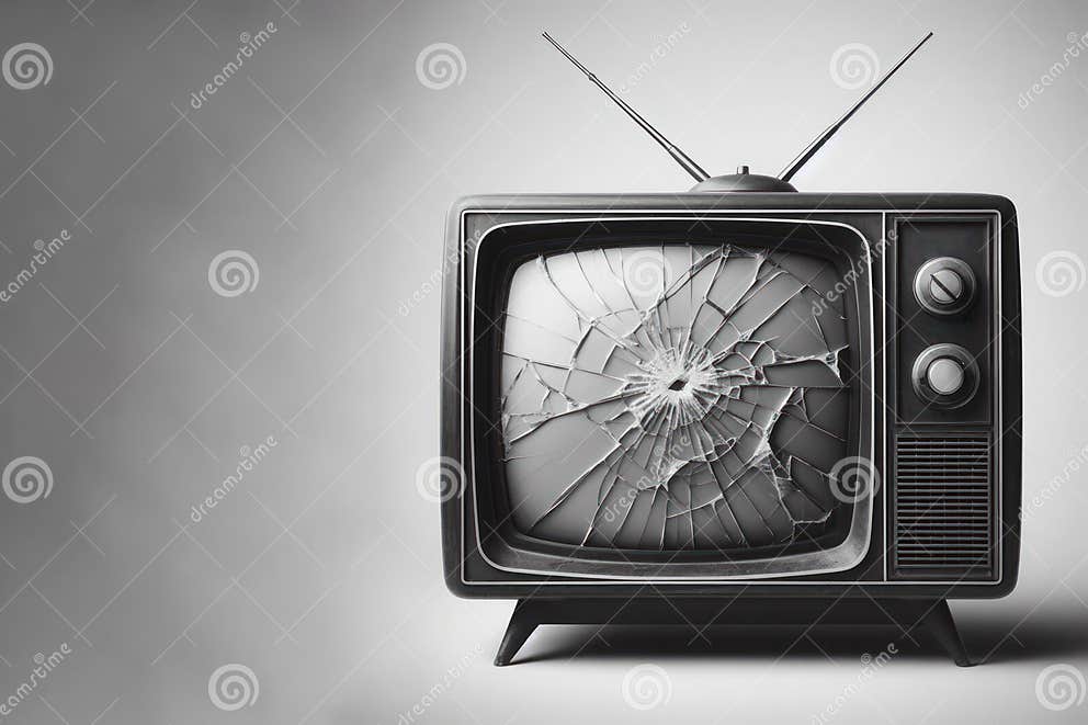 An Old TV with a Broken Screen. Space for Text. Stock Illustration ...