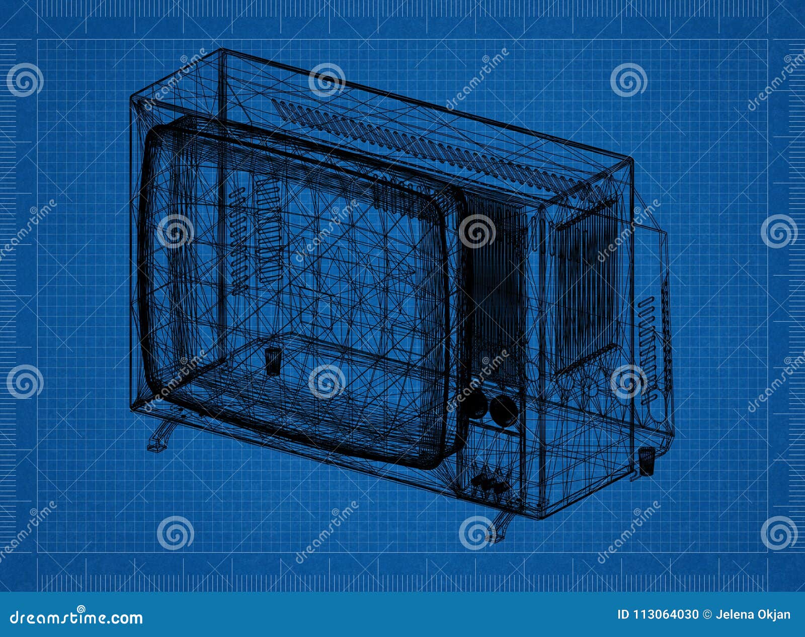 Old TV 3D blueprint stock illustration. Illustration of design - 113064030